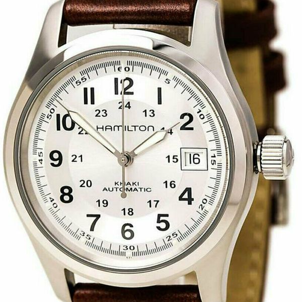 HAMILTON Khaki Field AUTO Silver Dial BR Leather Men's Watch H70455553 ...