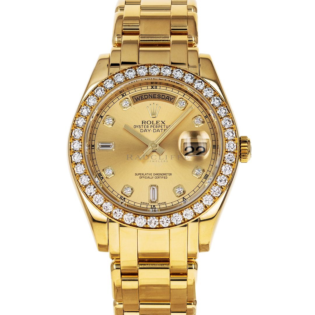 FS- Rolex 18948 Masterpiece Champagne Diamond Dial Day Date Diamond ...