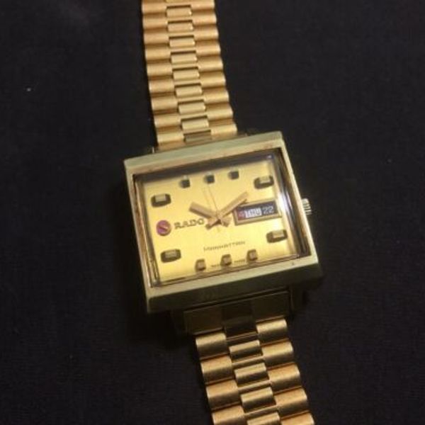 Rado Manhattan Watch Vintage Men's Automatic 34mm Black Dial Day-Date ...