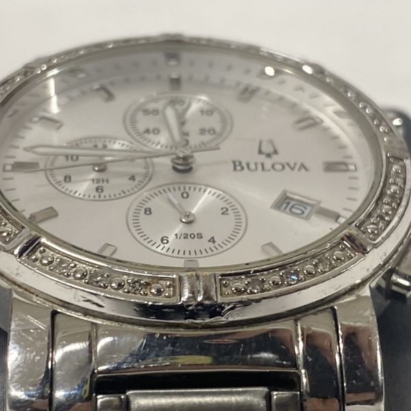 BULOVA 96E03 Diamond Chronograph Date Silver Dial Stainless Steel Men's ...