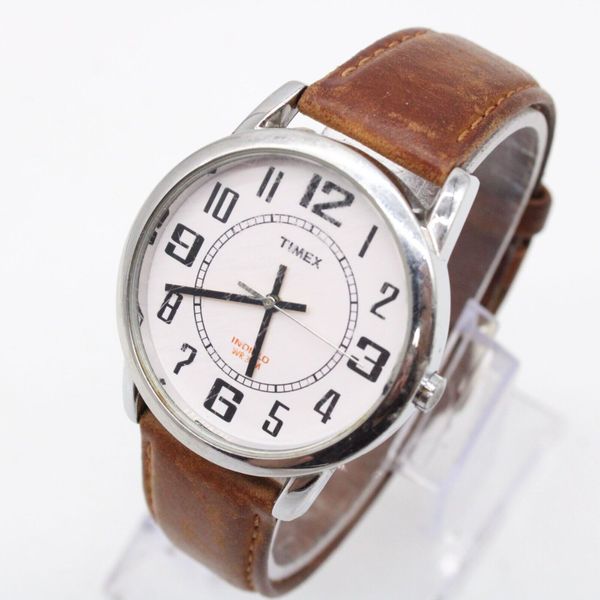 Vintage TIMEX Indiglo Watch Mens Silver Tone Steel Big Numbers White ...