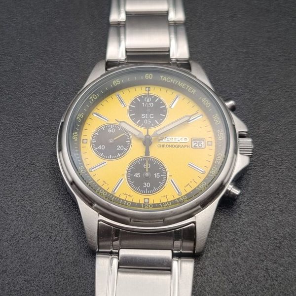Seiko Chronograph Yellow Jan 2014 7T92-0BA0 TACHYMETER JDM Quartz Rare ...