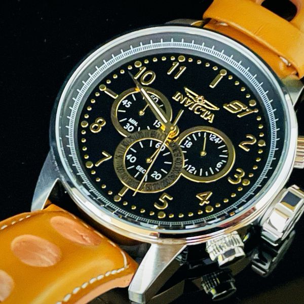NEW Invicta Men's S1 Rally Chrono Quartz Black Dial Light Brown Leather ...