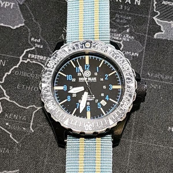 Deep Blue Day/Night Ops PVD Blue Automatic T-100 Diver Watch 21 Jewels ...