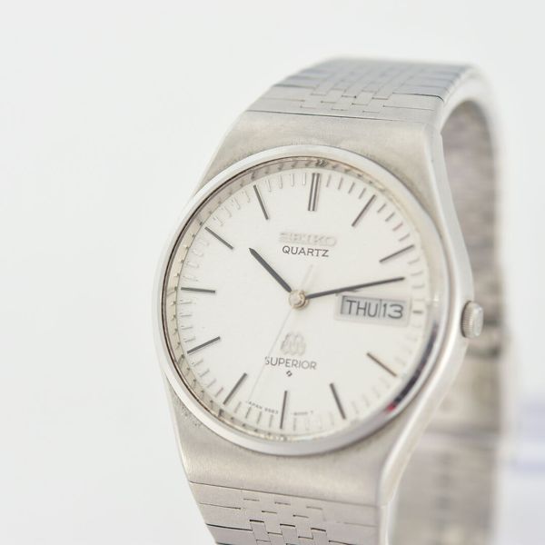 Box [MINT] SEIKO SUPERIOR 9983-8000 Silver Day Date Twin QZ Men's Watch ...