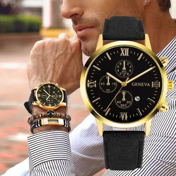 GENEVA - 3 Pcs Watch With Bracelets Set for Men, Luxury Quartz Business ...