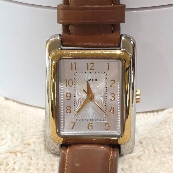 Timex Essential Collection Addison Rectangle Face Leather Band Women's ...