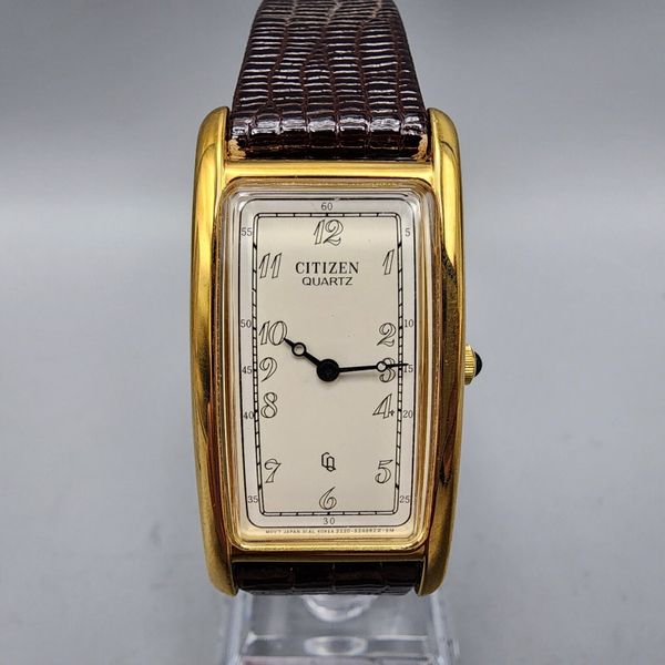 Citizen CQ Tank Watch Men Gold Tone White Dial 22mm Rectangle New ...