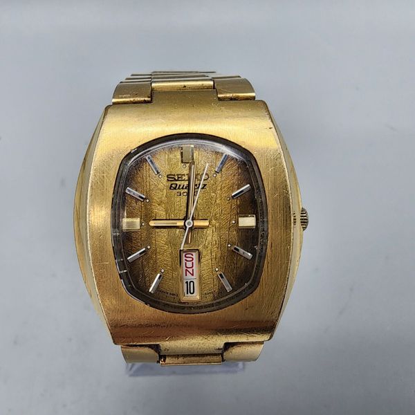 VTG Seiko Quartz 3003 Watch men Gold Tone Gold Dial Daydate 36mm Oval ...
