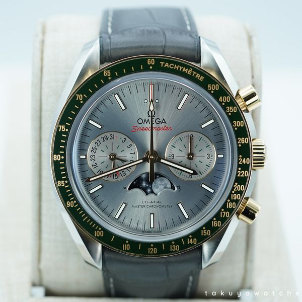 FSOT: Omega SPEEDMASTER MOONPHASE 18K YELLOW GOLD STEEL GREEN BEZEL ...