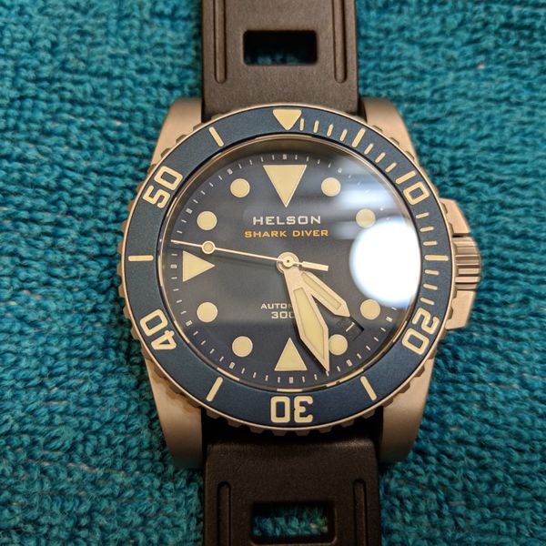 Helson Shark Diver 38mm Blasted Titanium, Blue | WatchCharts Marketplace