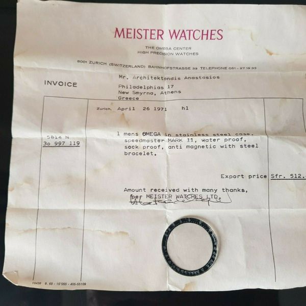 omega speed master bezel crystal plus invoice for original watch no ...
