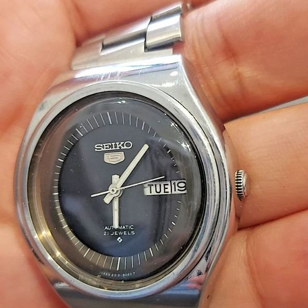 Vintage Seiko 5 Automatic 6319 Black Dial Rare Men's Watch Day/Date 21 ...