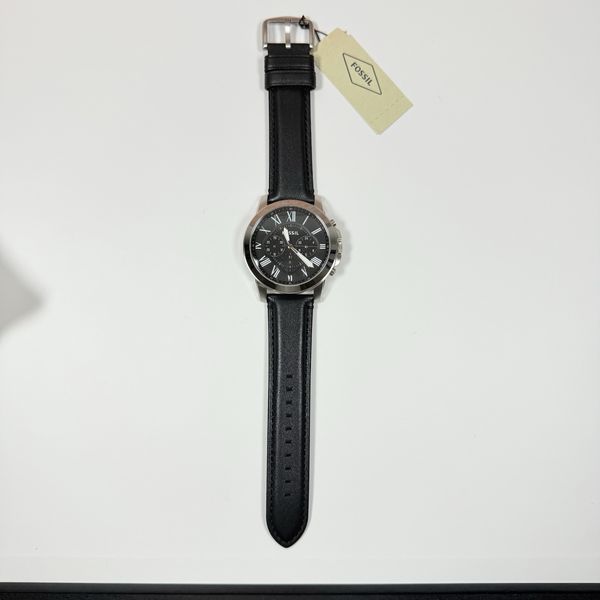 FOSSIL GRANT FS4812 Chronograph Quartz Analog Black Leather Strap Watch ...