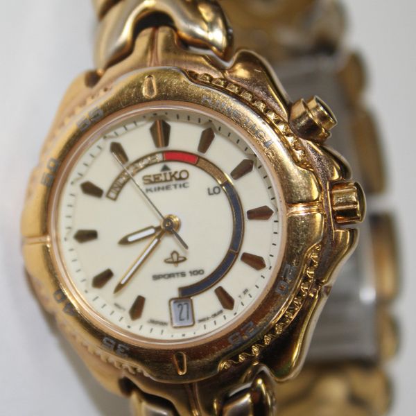 Vintage Seiko Kinetic 3M22-0B99 Sport 100 Women Gold Watch Water ...