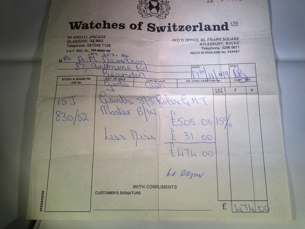 FSOT (UK):Rolex GMT Master 1675, Box, Papers, Original Receipt, 4 ...