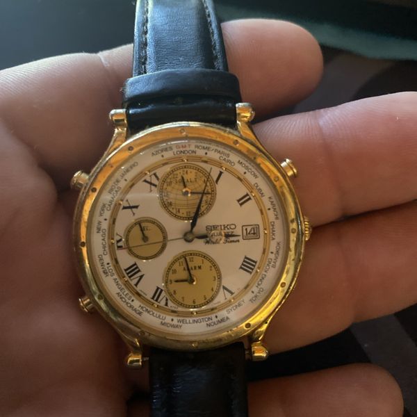 Vintage Seiko World Timer Gold Tone Men's Watch Ref. 5T52-7A11 Quartz WORKING | WatchCharts ...