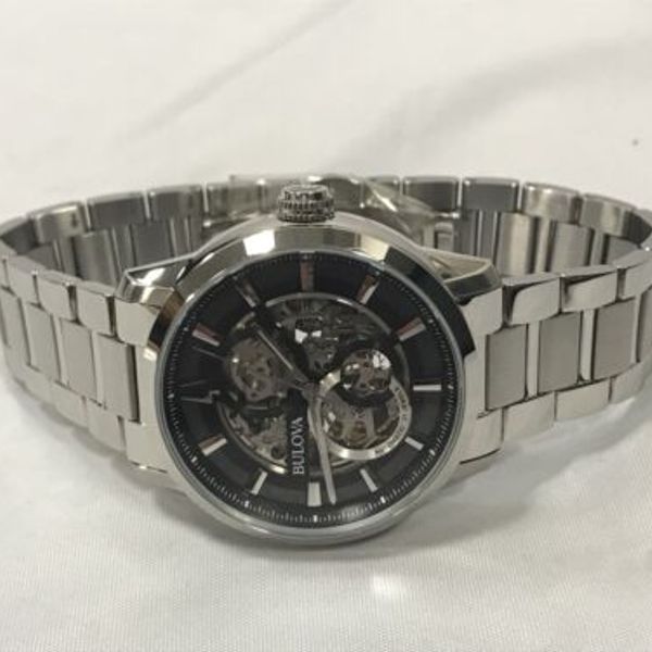 BULOVA Sutton Automatic Skeleton Dial Stainless Men's Watch - 96A208 ...