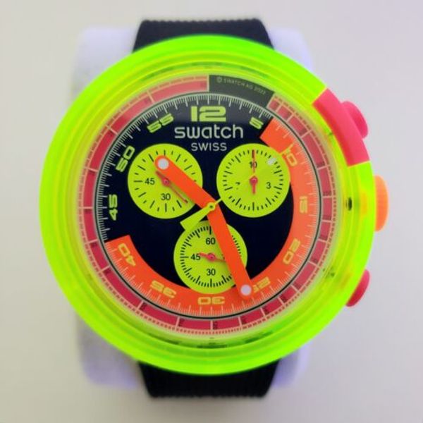 Like New! Swatch NEON TO THE MAX Watch Big Bold 47mm Chrono Quartz ...