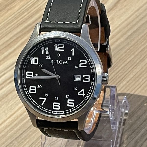 BULOVA 96B276 MENS WATCH, QUARTZ, 40MM FACE, BLACK LEATHER STRAP ...