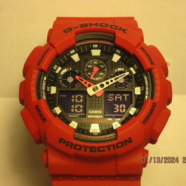 Casio G-Shock GA100B-4A Analog-Digital Red Resin Black Dial Watch New ...