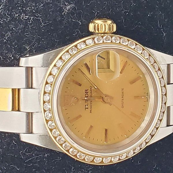 Lady Rolex Tudor Princess Quartz date SS Diamond Bezel Wrist Watch ...