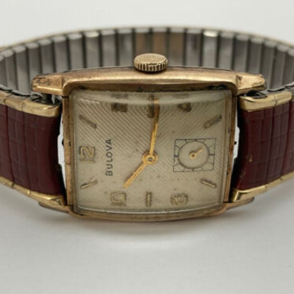 VINTAGE BULOVA CURVED 10K ROLLED GOLD PLATE 21J. MENS WATCH F339999 ...