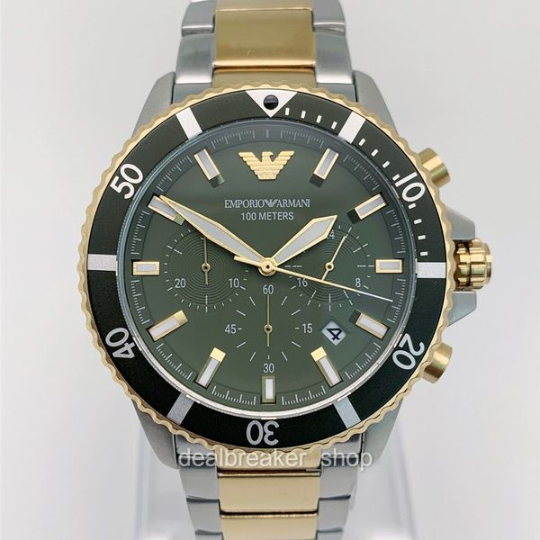 Emporio Armani AR11361 Silver & Gold Tone Black Dial Chronograph Men's Watch | WatchCharts ...