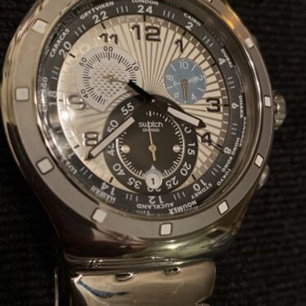 Swatch Steel Silver Chronograph Date Men’s Watch YOS422G 47mm ...