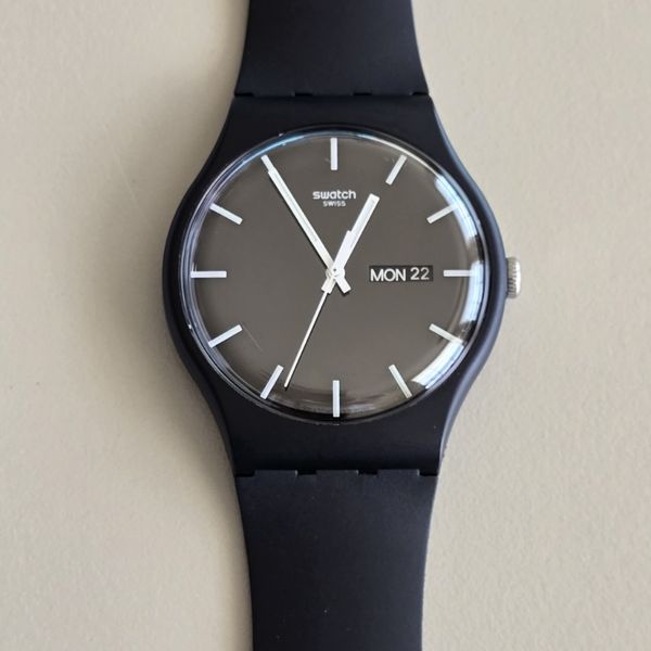 Swatch Watch MONO BLACK BIO-SOURCED SO29B704 Day Date 41mm 2015 Working ...