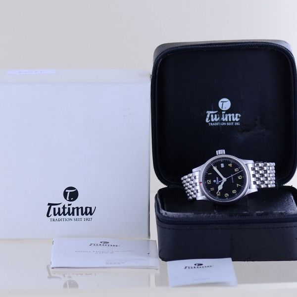 Tutima Classic Pilot Black Dial Date Steel Strap 36mm Pilot Watch ...