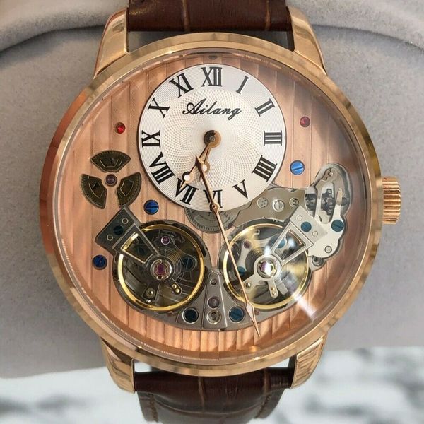 Men's Breguet Style - Double Tourbillon Watch Gold with Exhibition ...