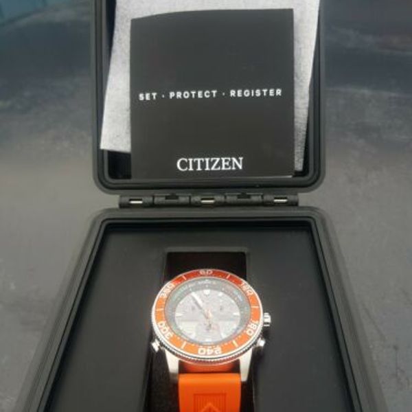 Citizen Eco-Drive Promaster Black Dial Orange Rubber Strap Mens Watch ...