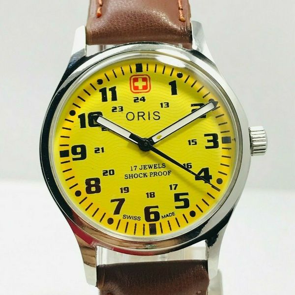 Oris Yellow Dial Hand winding men’s wrist watch FHF movement ST-96 ...