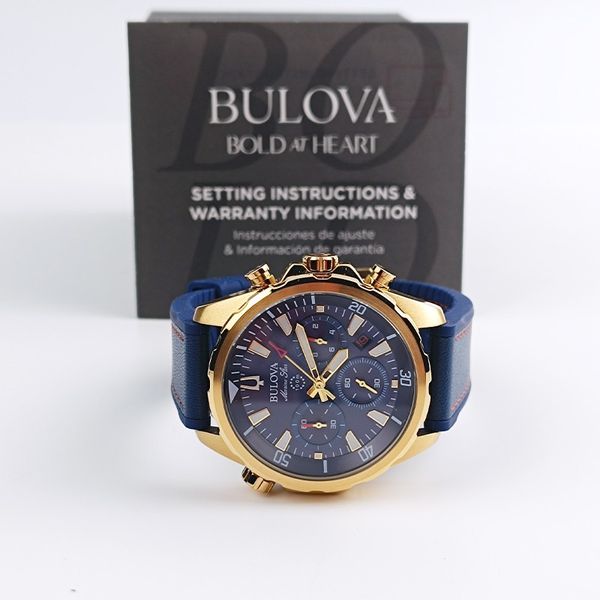 Bulova Marine Star 97B168 Blue/Gold Dial Blue Rubber Men Chronograph ...
