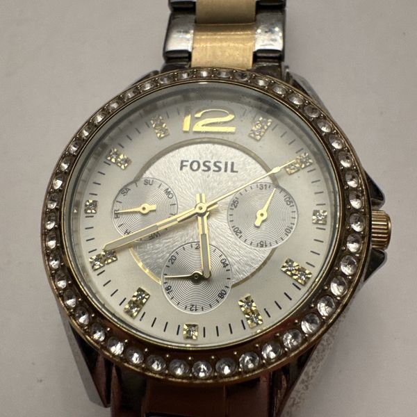 Fossil ES3204 Riley 2 Tone Stainless Steel Ladies Watch Crystal Accent ...