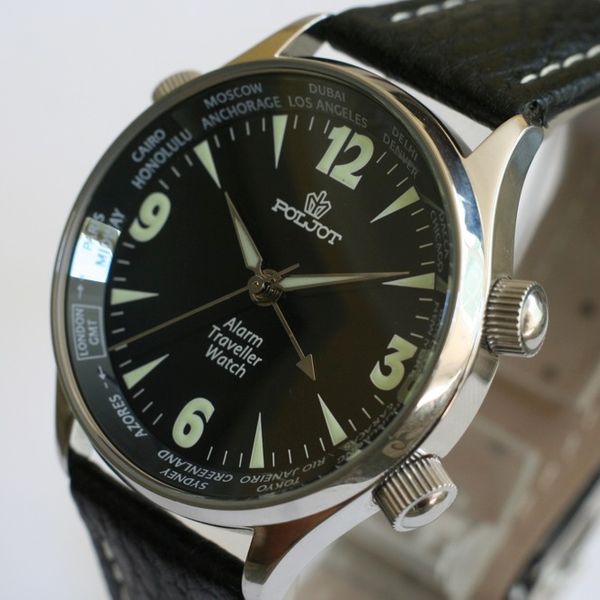 SOLD: Poljot Alarm Traveller - manual winding mechanical alarm, world ...