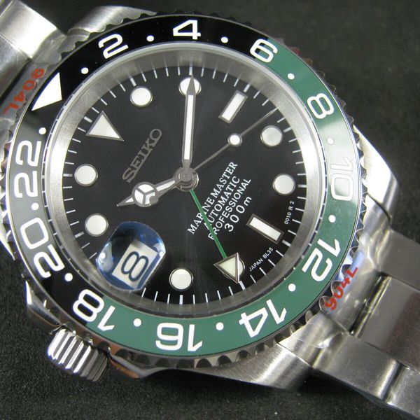 New Lefty SEIKO GMT NH34 Black Ceramic Bezel Automatic Sapphire FREE ...