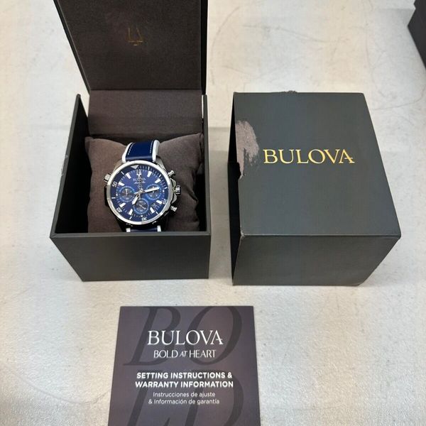Bulova Marine Star Blue Dial Silver Tone Silicone Strap Men's Watch ...