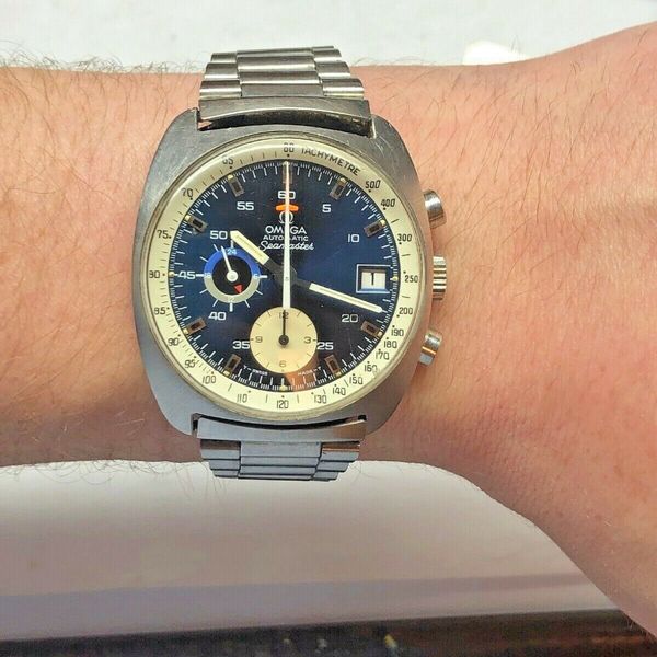 1970's Omega Seamaster Chronograph Blue Dial Stainless Steel ref. 175. ...