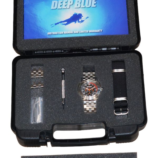 Men's 44mm Deep Blue Master Timer Carbon Fiber Dial Chronograph Watch ...
