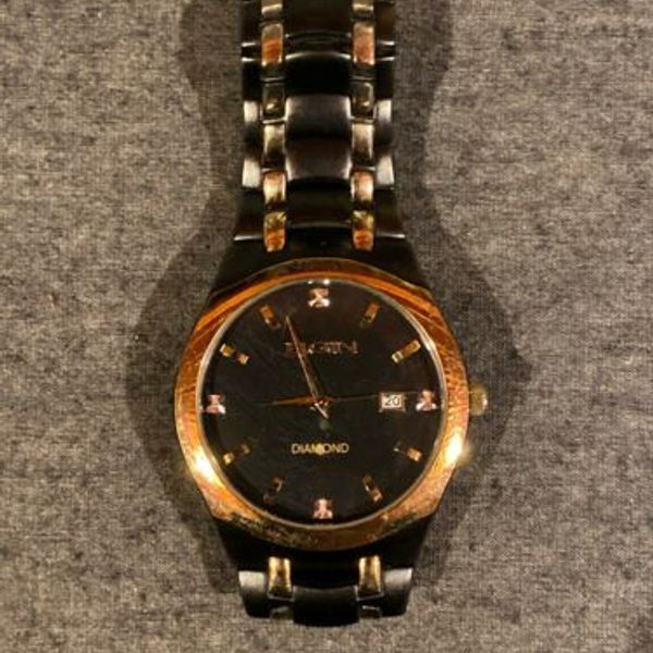 Elgin FG8021 Diamond Black/Gold Tone Quartz Analog Men's Watch ...