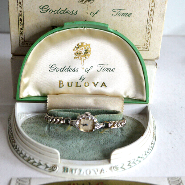 Bulova ladies goddess of time white GF 17 jewel 2 diamond watch ...