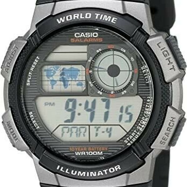 Casio Men's Watch World Timer Digital Dial Black Resin Strap AE1000W-1B ...
