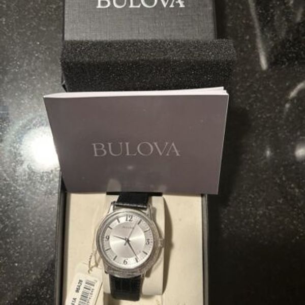 Bulova Stainless Steel 38mm Mens Quartz Watch Genuine Leather 96A28 ...