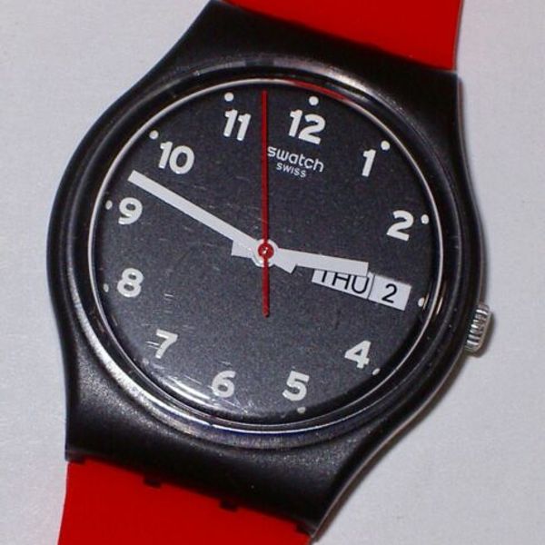 Swatch Watch 2016 - GB754 - RED GRIN Gent Originals Red Black Day Date ...