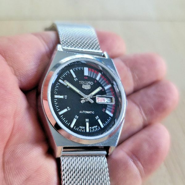 Vintage Orginal Seiko Sports 5 Stunning Black Dial High Luminous Batons ...