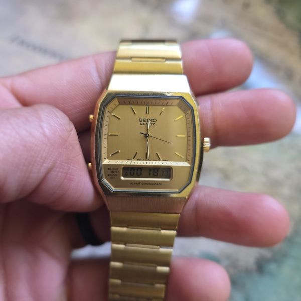 Seiko H601-5461 Mens Ana Digi Chronograph Gold Watch 1986 Works New ...