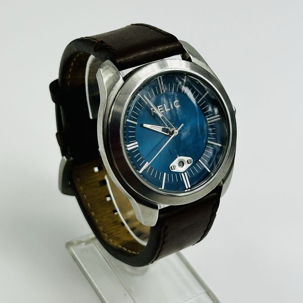 Relic by Fossil Watch Men 41mm Silver tone Blue Dial Date Leather New ...