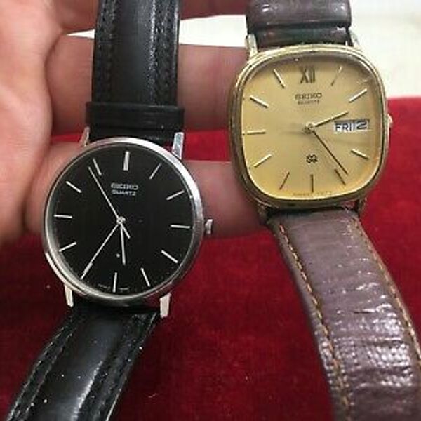 Vintage 2 Seiko quartz men watch 8223-5180 4100-9009 gold filled silver tone (C) | WatchCharts ...